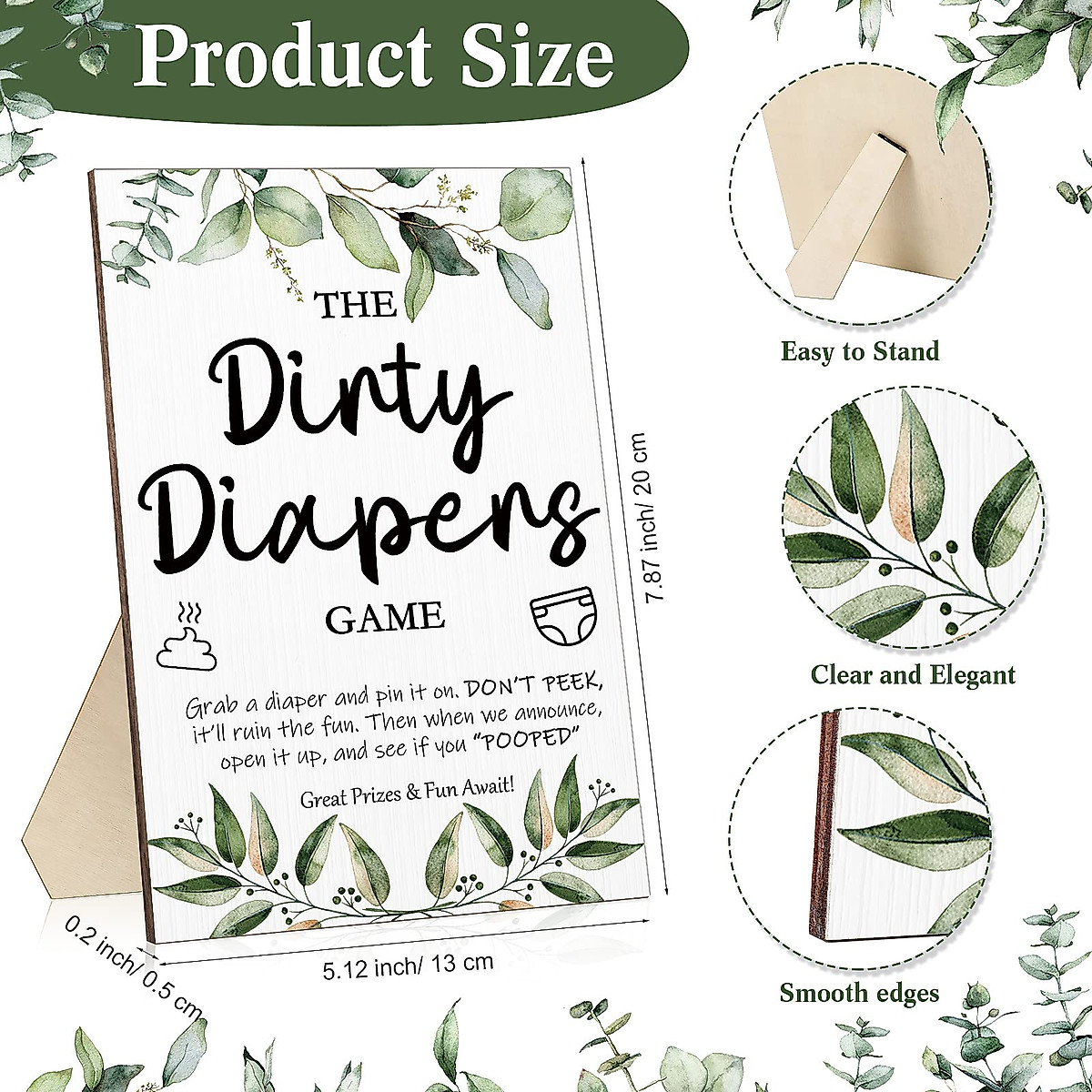 Roowest 51 Pcs Dirty Diaper Baby Shower Games Funny Wooden Dirty Diaper Game Sign with 50 Pcs Mini Diapers Cute Felt Diaper for Gender Reveal Party Baby Shower Game(Greenery Pink)