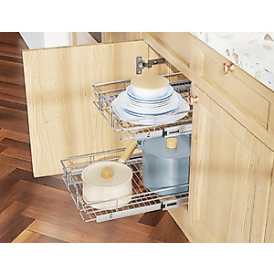 LOVMOR Individual Pull Out Cabinet Organizer, 2 Tier Cabinet Drawers Slide Out, Pots and Pans Organizer and Storage Pantry Shelf for Kitchen (17" W x 21" D)