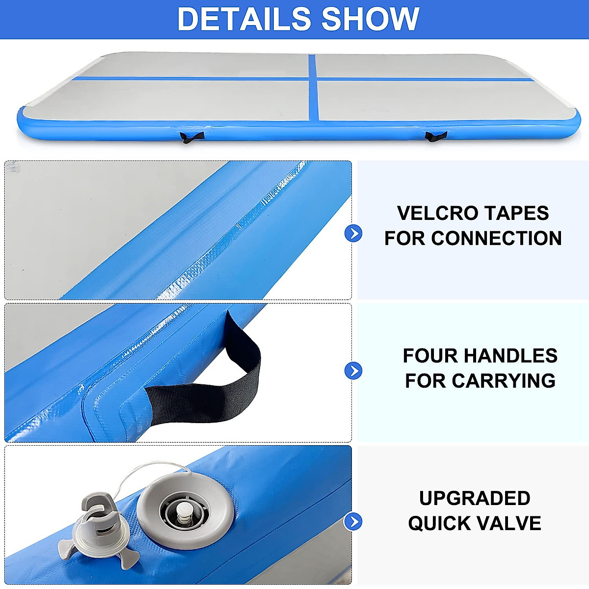 10ft Inflatable Gymnastics Tumbling Mat 4" Thick Air Tumble Track Gymnastics Training Mat with Electric Air Pump for Home Use/Tumble/Gym/Exercise/Training/Cheerleading/Yoga/Parkour/Beach/Park/Water