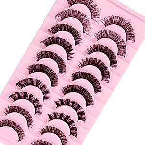LOCEAST False Eyelashes Russian Strip Lashes Fluffy 5 Styles Mixed Fluffy Volume D Curl Eyelashes Handmade Lightweight Cat Eye Faux Mink Eyelashes 10 Pairs Pack