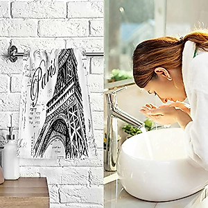 MAOBLYR Paris Eiffel Tower Set of 2 Fingertip Towel Larger Pure Cotton Soft Highly Absorbent Hand Towels for Bathroom Spa Home (16 x 28 Inches)