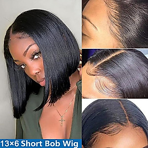 Lzlefho Short Bob Wigs 13x6 Lace Front Wigs Human Hair Glueless Brazilian Virgin Human Hair Straight Bob Wigs For Women 150% Density Pre Plucked with Baby Hair Natural Color (12inch)