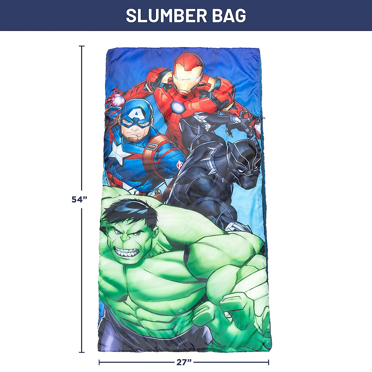 Jay Franco Marvel Avengers Battle Formation Slumber Sack - Cozy & Warm Kids Lightweight Slumber Bag/Sleeping Bag - Featuring Captain America, Iron Man, Black Panther, & Hulk