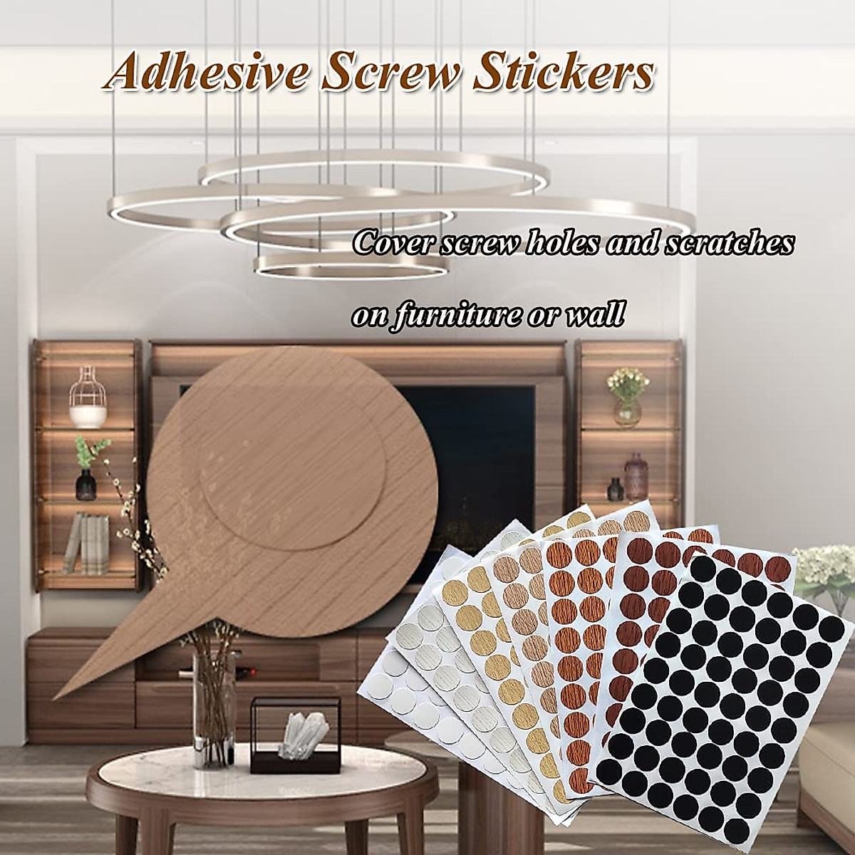 Adhesive Screw Stickers, Dustproof Screw Hole Sticker, 21mm PVC Cover Caps, 7 Colors 378pcs Waterproof Wood Textured Cover for Cabinets Wardrobe Bookcase Desk Furniture Wall Screw Cam Locks Repairing