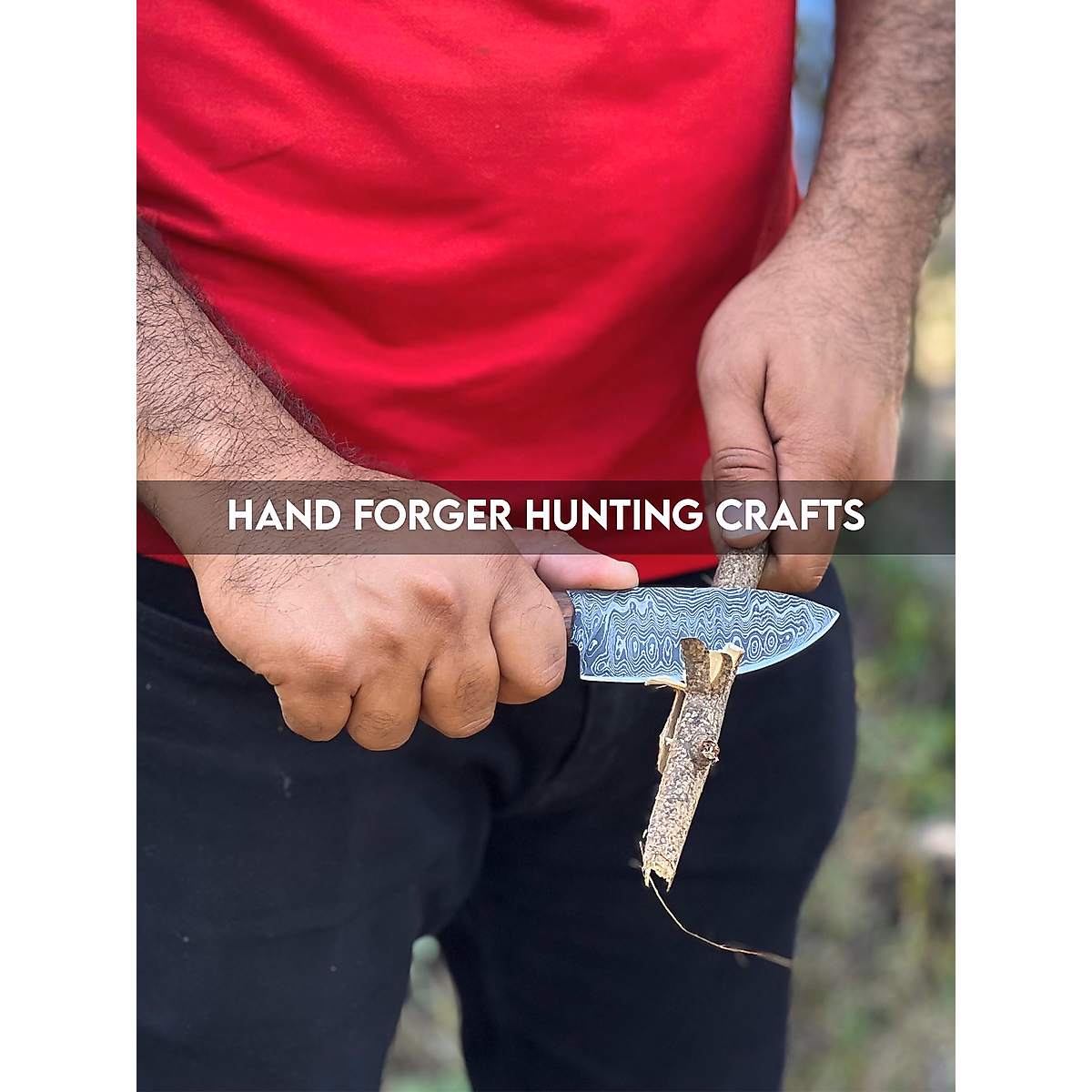 Hand Forger Hunting Crafts 10" Damascus Steel Gut Hook Full Tang Fixed Blade Hunting Knife with Sheath - Stag Horn Antler Handle (Rose Wood)