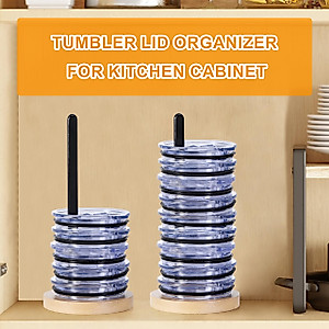 ZUJJAFY Bamboo Tumbler Lid Organizer - Vertical Storage for Up to 10 Cup Lids, Clutter-Free Kitchen Cabinets and Countertops Organization