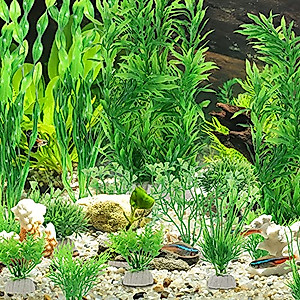 Ctpeng 23 Pcs Aquarium Plants Plastic,Artificial Fish Tank Plant for Aquarium Decoration (Green and White)