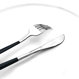 Gugrida Black Silver Flatware, Royal 5 Piece Matte Black Handle 18/10 Stainless Steel Tableware Sets for 1 Including Forks Spoons Knives, Camping Silverware Travel Utensils Set Cutlery Black/Silver