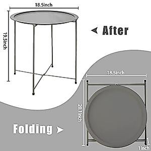 Garden 4 you Folding Tray Metal Side Table Grey Round End Table Cyan Sofa Small Accent Fold-able Table, Round End Table Tray, Next to Sofa Table, Snack Table for Living Room and Bed Room