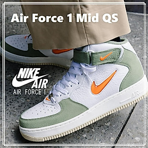 Nike mens Air Force 1 Mid Qs, White/Oil Green/Sail/Total Ora, 11