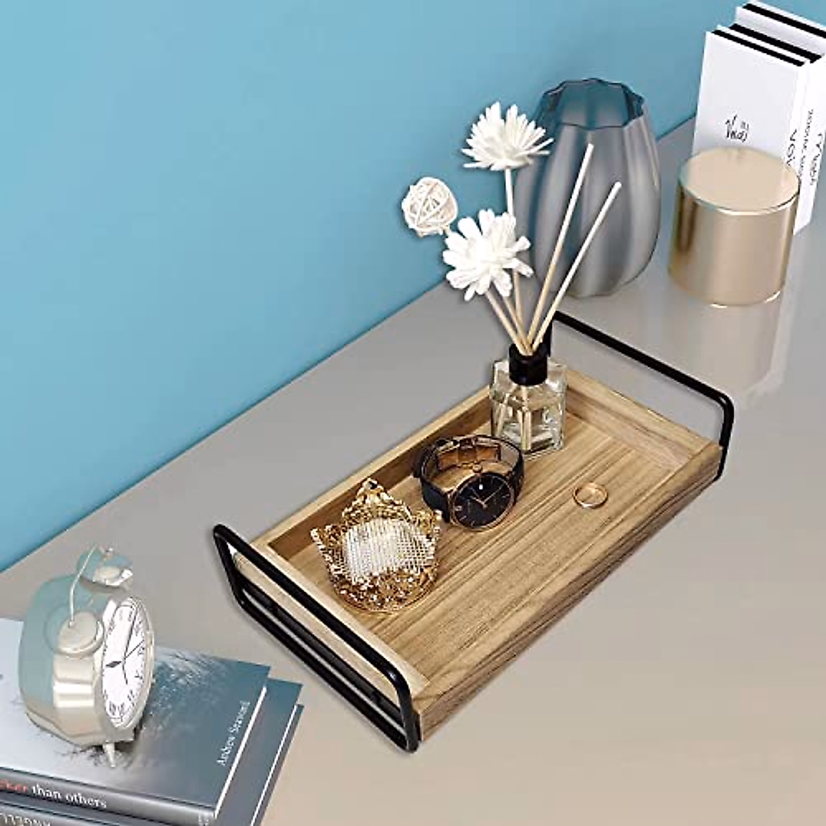 Bathroom Vanity Tray,Dorhors Bathroom Counter Tray Wooden Decorative Tray with Handles for Bathroom,Kitchen,Vanity