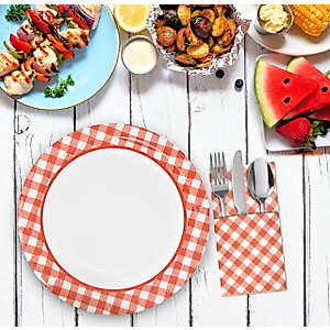36 Picnic Barbecue Cutlery Holders Red and White Gingham Utensil Silverware Paper Pouch Pockets for Checkered Summer BBQ Table Place Settings Tableware Party Supplies Decorations for Knife Fork Spoon