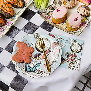 Talking Tables 20 x Blue Alice in Wonderland Cocktail Napkins Disposable Serviettes Mad Hatter Themed Party Supplies for Afternoon Tea Party, Onederland Birthday, Mother's Day, Baby Shower, Decoupage