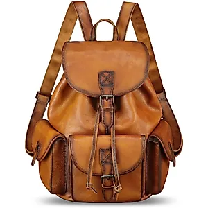 IVTG Genuine Leather Backpack for Men and Women Vintage Real Leather Knapsack Purse Rucksack Fashion Daypack High Capacity (Brown)