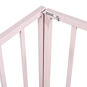 Flieks Metal Floor Bed, Queen Size Floor Bed Frame with Fence and Door for Kids Teens Adults, Easy Assembly, Pink