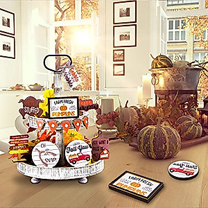 Fairysandy Fall Tiered Tray Decor Set Autumn Pumpkin Farmhouse Wood Table Sign Rustic Party Tiered Tray Decorations for Home Thanksgiving Kitchen Bathroom Table Shelf Centerpiece