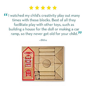 Melissa & Doug Standard Unit Solid-Wood Building Blocks With Wooden Storage Tray (60 pcs) Classic Wooden Blocks For Toddlers Ages 3+