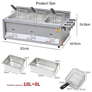 Commercial Deep Fryer with Baskets, Stainless Steel Countertop Gas Fryer, Large Capacity Oil Fryer for French Fries Restaurant Home Kitchen