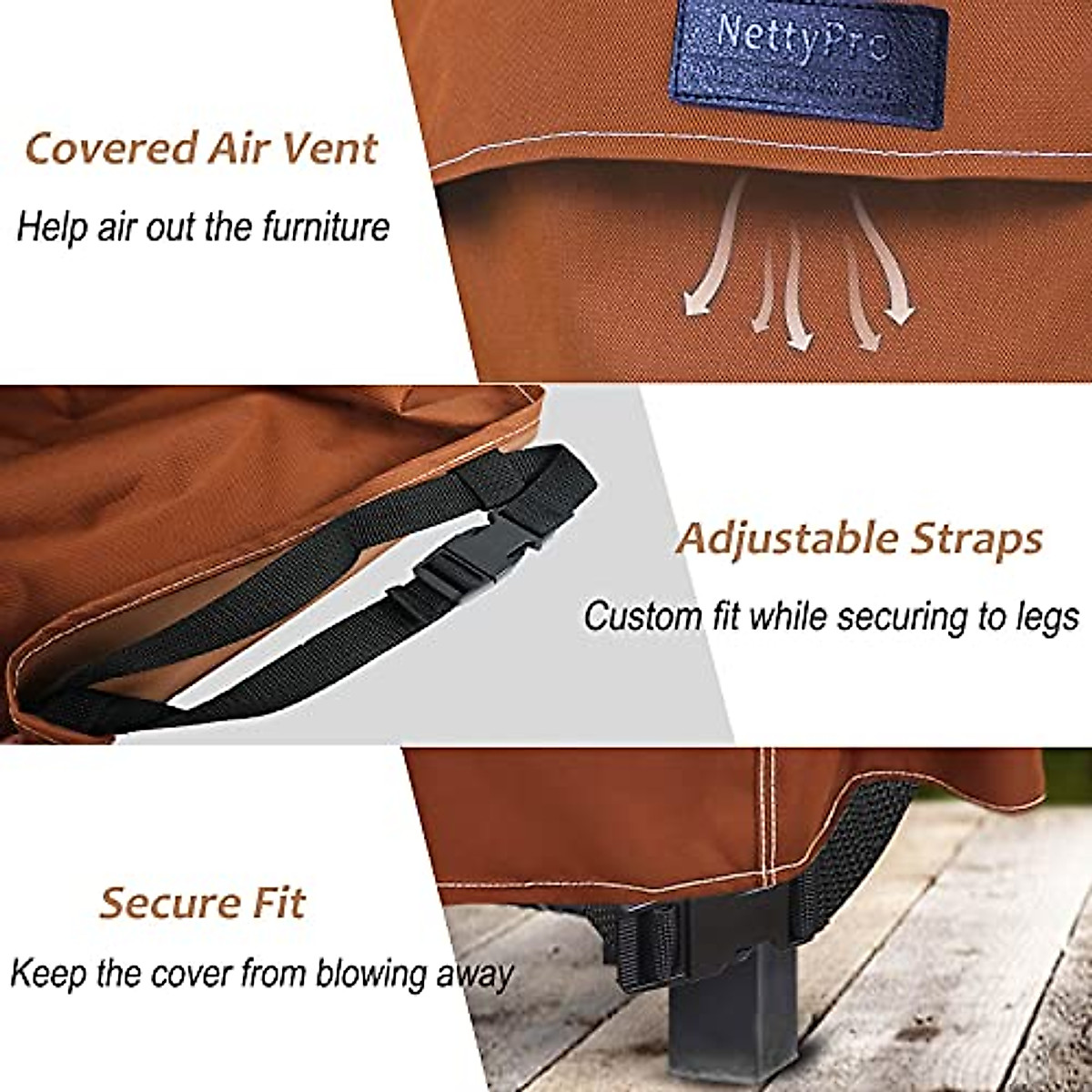 NettyPro Gas Fire Pit Cover Square 28 inch Waterproof Heavy Duty Patio Firepit Cover Square for Outdoor Propane Fire Pit Table, Brown