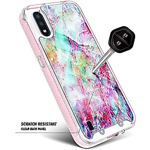 E-Began Case for Samsung Galaxy A01 with [Built-in Screen Protector], Full-Body Protective Rugged Bumper Cover, Shockproof Impact Resist Durable Case -Marble Design Fantasy