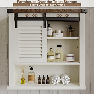 ChooChoo Bathroom Wall Cabinet, Medicine Cabinets for Bathroom with Sliding Barn Door, Decorative Farmhouse Wall Cabinet with Adjustable Shelves Space Saver, Farmhouse White
