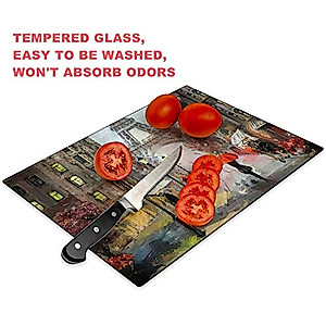 Tempered Glass Cutting Board oil painting on canvas street view of Paris Artwork eiffel tower Tableware Kitchen Decorative Cutting Board with Non-slip Legs, Serving Board, Large Size, 15" x 11"