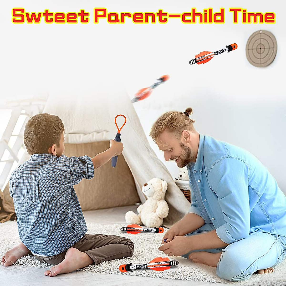 VATOS Slingshot Rocket Launcher Toys for Kids - Sky Rockets Air Foam Scream Rocket with 2 Pack & 1 Launcher | Shoots Up to 250 FT Outdoor Indoor Activity for Boys Girls Aged 4 5 6 7 8 9+