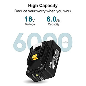 Amityke 6.0Ah Battery Replacement for Makita 18V Battery with One Charger (Including a Tool Bag)