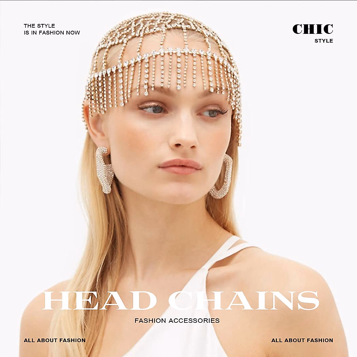 Earent Tassel Rhinestone Cap Headpiece Silver Crystal Head Chain Roaring 1920s Hair Accessories Belly Dance Party Cap Headpieces Bridal Head Jewelry for Women(A-Silver tassel)