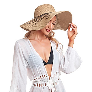 Beach Hats for Women, Straw Hats for Women Sun Hat Floppy, Wide Brim Hats for Women Foldable UPF 50+ UV Protection Summer Hat Khaki