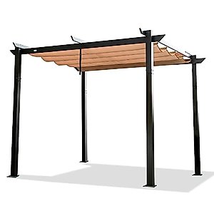 10'x10' Outdoor Retractable Pergola with Sun Shade Canopy, Heavy-Duty Aluminum Pergola Patio Modern Pergola with Retractable Canopy Sunshelter Pergola, Dark Grey+Khaki