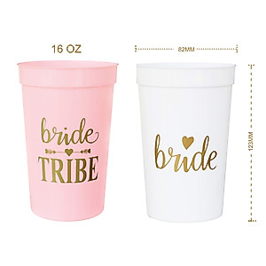 LADY & HOME Pink Bride and Bride Tribe Bachelorette Party Cups - 16 Counts, 16 Oz| Decoration and Party Supplies for Bachelorette, Bridal Showers, Wedding (Pink Tribe)