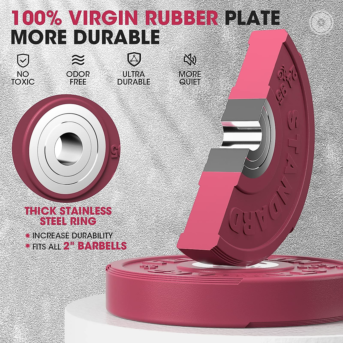 FEIERDUN 2" Color Olympic Bumper Plate Weight Plate for Strength Training - 100% Virgin Rubber