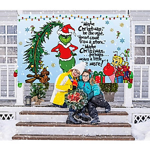 Sunwer Merry Grinchmas Photo Booth Backdrop Christmas Green Elf Winter Holiday Party Decor Xmas Indoor Outdoor Wall Hanging Background Decoration Supply (5.9×3.6ft)