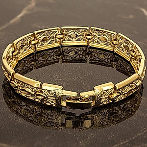 LIFETIME JEWELRY Filigree Bracelet for Women and Men 24k Real Gold Plated Charm (Gold, 9)