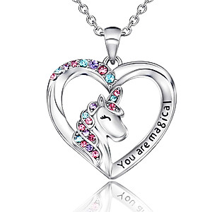 Shonyin Silver Unicorn Necklace for Women Girls CZ Unicorn Heart Necklace You Are Magical Christmas Birthday Valentines Stocking Stuffer Gifts for Girls Daughter Granddaughter Niece