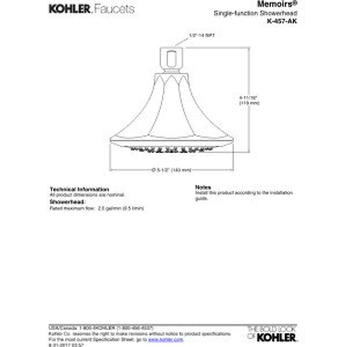 Kohler K-457-AK-CP 5-1/2" 1-Function Spray Shower 2.5GPM Chrome