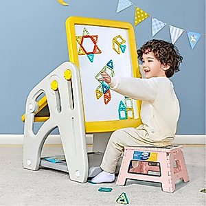 Korpai The Latest 9" Folding Step Stool for Adults and Kids Holds Up to 300 lbs,Non-Slip Folding Stools with Portable Handle, Compact Plastic Foldable Step Stool for Bathroom,Kitchen,Sakura Pink,1PC