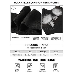 Tarpop 100 Pairs Mens Socks Bulk Moisture Wicking Socks Casual Sports Ankle Socks Bulk for Homeless Unisex Adult Men Women (Black)