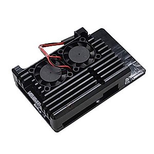 Treedix Metal Aluminium Alloy Armor Case Pi 4 Case, with Dual Cooling Fan Heatsink Compatible with Raspberry Pi 4 Model/Pi 4B (Black)