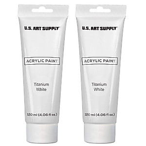 U.S. Art Supply Artists Acrylic Color Paint, Titanium White, 2 Extra-Large 120ml Tubes - Professional Grade, Excellent Tinting Strength, Mixable - Portrait Painting, Canvas, Wood - Student, Beginner