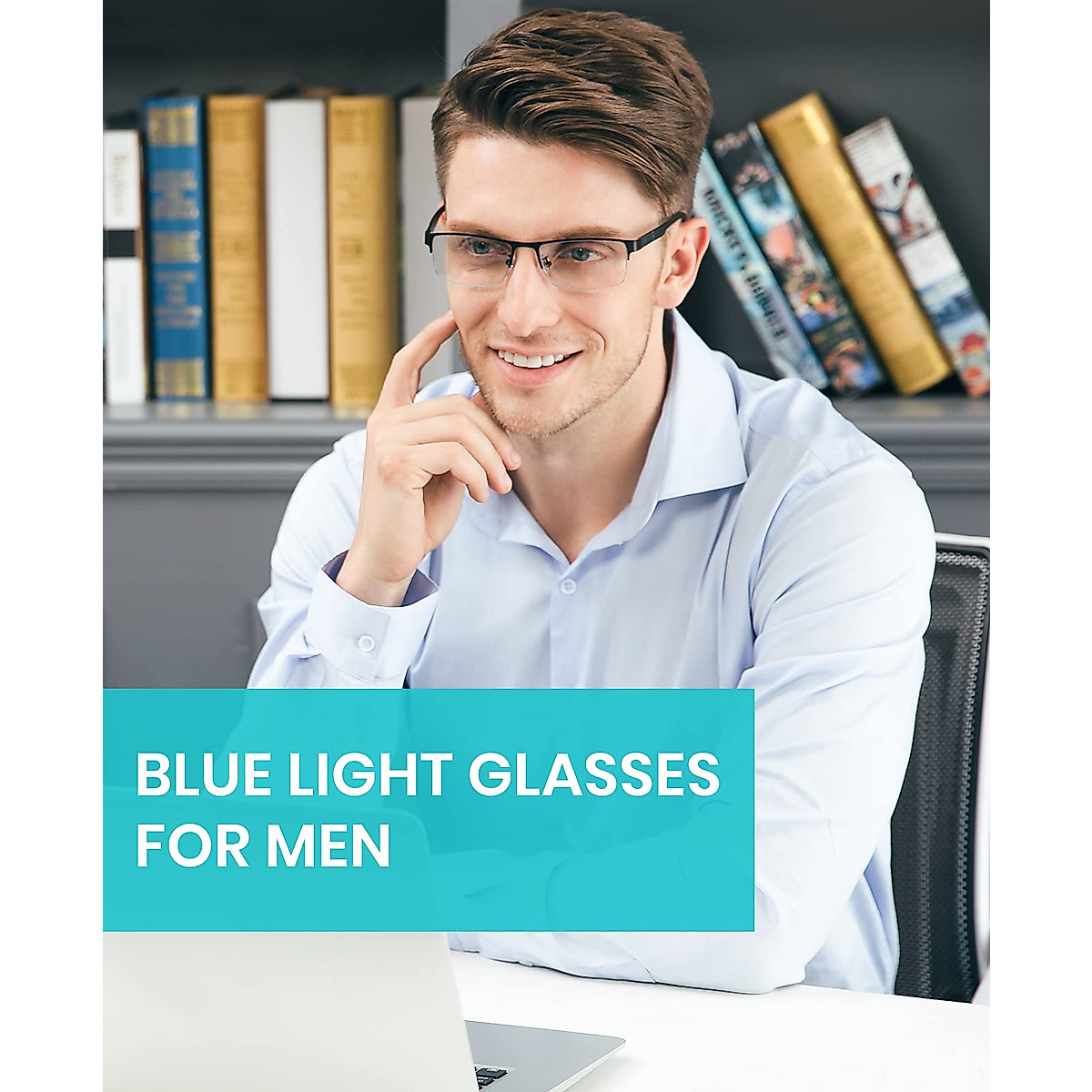 Cyxus Blue Light Blocking Computer Glasses for Men Semi Rim Glasses Crystal Lens UV Blocking Gaming Eyeglasses Black Frame