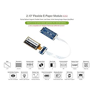 Waveshare 2.13inch Flexible E-Paper E-Ink Display Module for Raspberry Pi Pico 212×104 Pixels Black/White SPI Interface