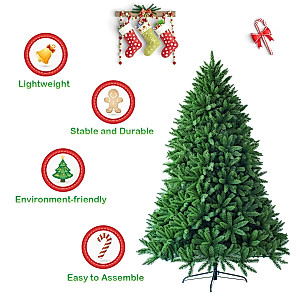 Goplus 7.5ft Unlit Artificial Christmas Tree, Premium Hinged Fir Tree, Easy Assembly with Metal Stand, Xmas Décor for Indoor and Outdoor (7.5ft)