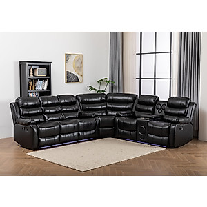 Recliner Sectional Sofa Couches with LED Light for Living Room Home Theater with Cup Holders Console Table Storage