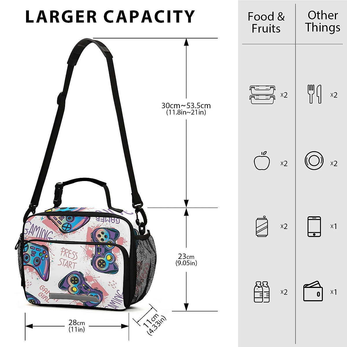 KOCOART Abstract Joystick Lunch Bag for Men and Women, 11 x 4.33 x 9.05 in, Nylon, Leakproof, Portable, Adjustable