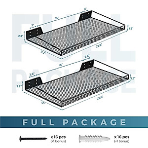 Garage Wall Shelf (2Pack-23.6"x12"x2.2") Steel Wall Shelf Storage Rack, Wall Mount Heavy Duty Metal Shelves Mesh Storage Rack for Garage, Office, Basement and Kitchen, Closet, Laundry Room (2pack)