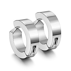Jstyle Stainless Steel Mens Womens Clip On Earrings Hoop Huggie Non-Piercing Hypoallergenic White