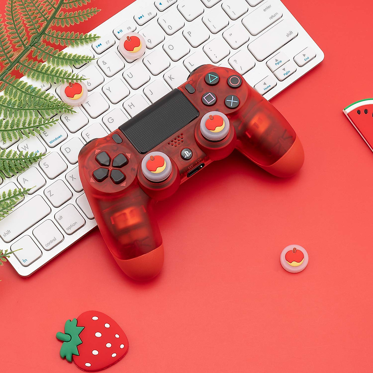 GeekShare Fruits Theme Playstation 4 Controller Thumb Grips, Thumbsticks Cover Set Compatible with Switch Pro Controller and PS4 PS5 Controller, 4 Pcs - Peach and apple