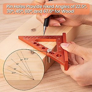 Neitra Small Square Ruler with Fixed Angle Pin, Accurate Compact Aluminum Alloy Mini Squares with Laser Etched Markings, Includes a Mechanical Pencil for Carpenter Woodworking Furniture Projects